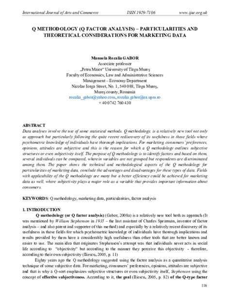 Pdf Q Methodology Q Factor Analysis Particularities And Theroretical Considerations For