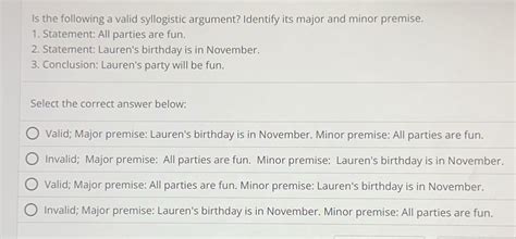 Solved Is The Following A Valid Syllogistic Argument Chegg Com