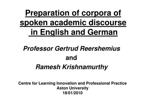 Pdf Preparation Of Corpora Of Spoken Academic Discourse In English And German