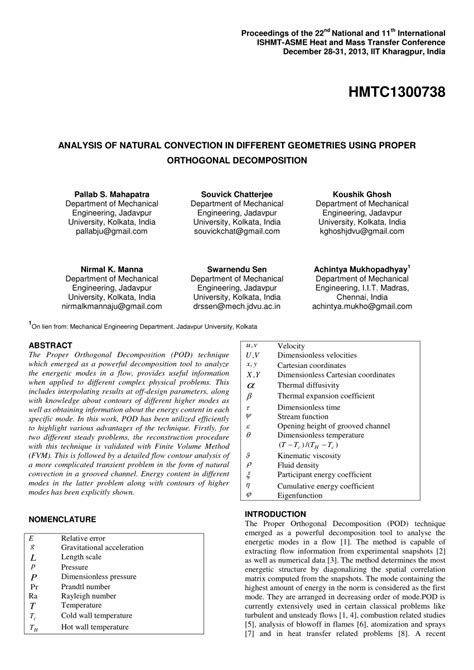 Pdf Analysis Of Natural Convection In Different Geometries Using Proper Orthogonal Decomposition