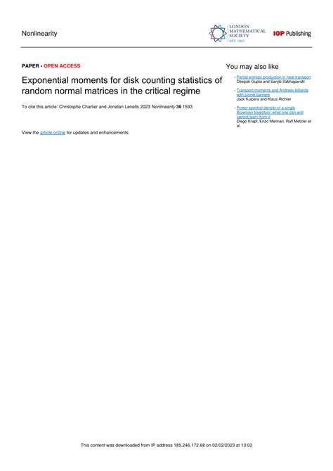Pdf Exponential Moments For Disk Counting Statistics Of Random Normal Matrices In The Critical