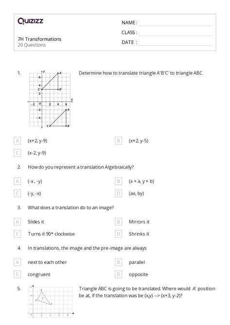 50 transformations worksheets for 6th grade on quizizz free and printable