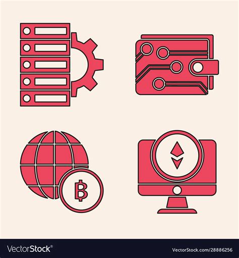 Set Monitor And Cryptocurrency Coin Ethereum Eth Vector Image