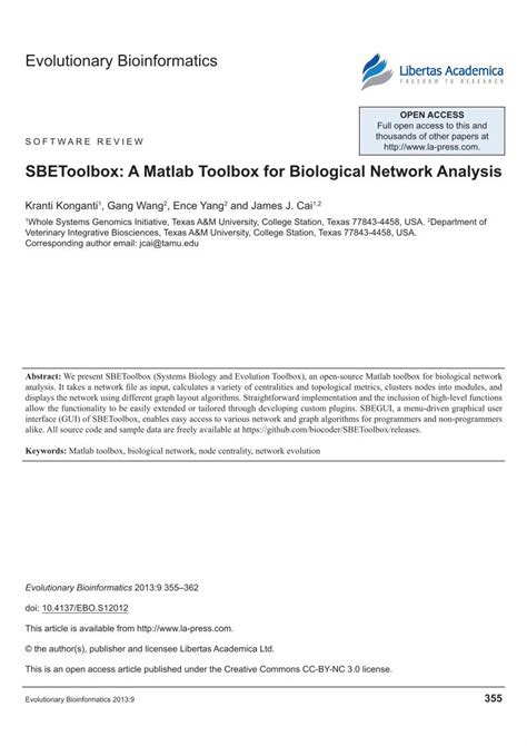 Pdf Sbetoolbox A Matlab Toolbox For Biological Network