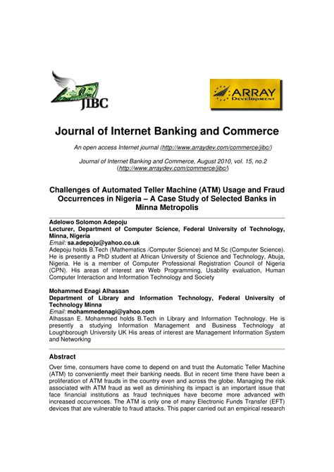 Pdf Challenges Of Automated Teller Machine Atm Usage And Fraud