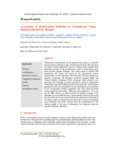 Pdf Assessment Of Hydrocarbon Pollution In Groundwater Using