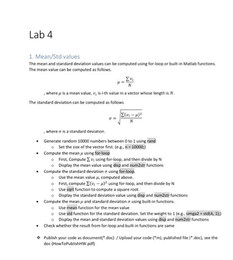 Solved Lab 4 1 Meanstd Values The Mean And Standard