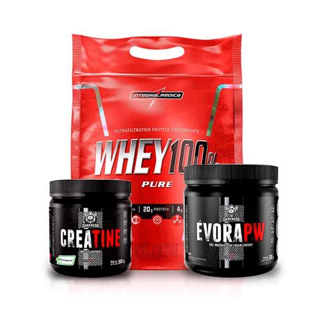 Kit Whey 100 Pure 907g Refil Creatina Creapure 200g Pré Treino