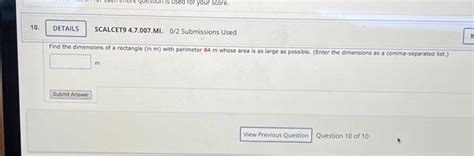 Solved Find The Dimensions Of A Rectangle In M With Chegg