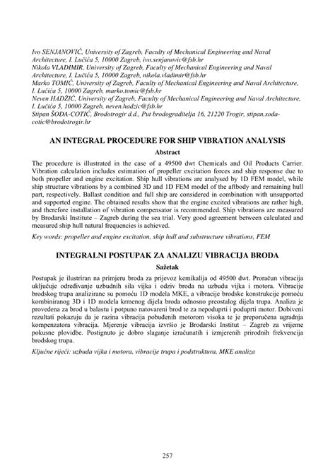 Pdf An Integral Procedure For Ship Vibration Analysis