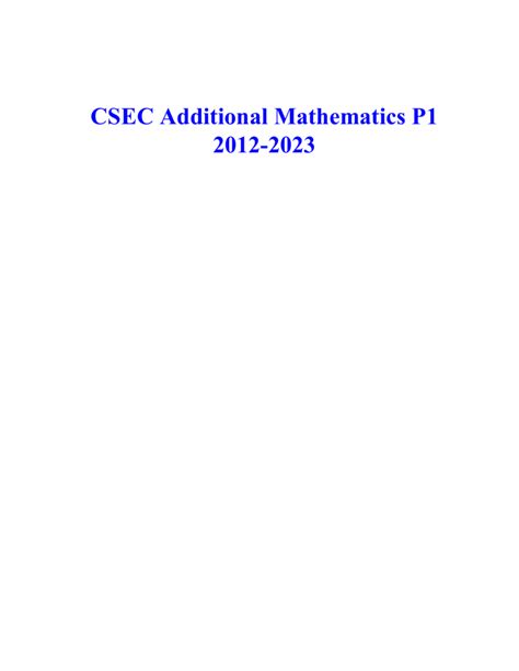 Csec Additional Mathematics Specimen Paper 2012 2023