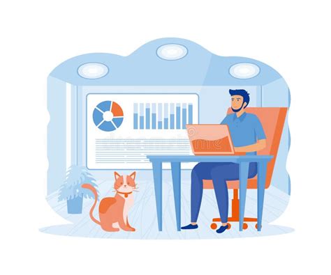 Data Science Concept Handsome Businessman Analyzing Data On His Laptop In Home Interior Stock