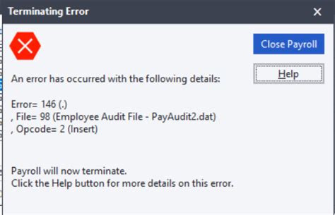 database error message general discussion sage pastel payroll