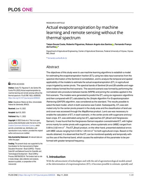 Pdf Actual Evapotranspiration By Machine Learning And Remote Sensing