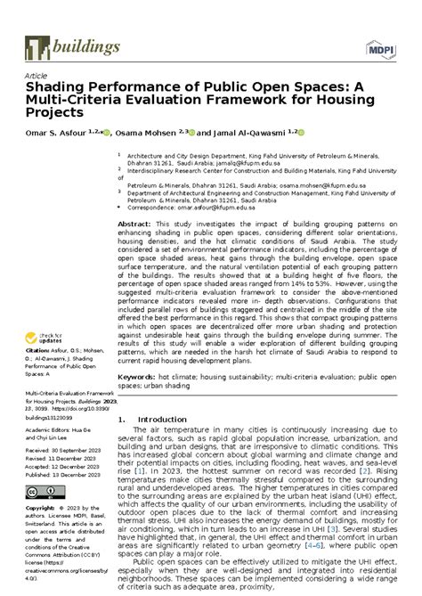 Shading Performance Of Public Open Spaces A Multi Criteria Evaluation