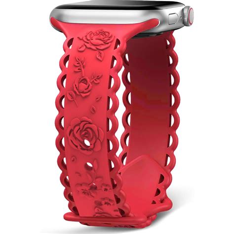42444549mm Small Rose Engraved Hollow Silicone Strap Apple Watch