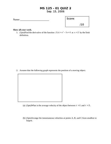 2 Problems On Sample Quiz 2 Calculus I Ms 125 Docsity
