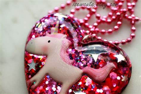 Unicorn Statement Necklace Handmade Glitter Heart Necklace Etsy Unicorn Jewelry Glitter