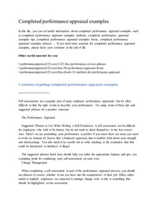 Completed Performance Appraisal Examples PDF