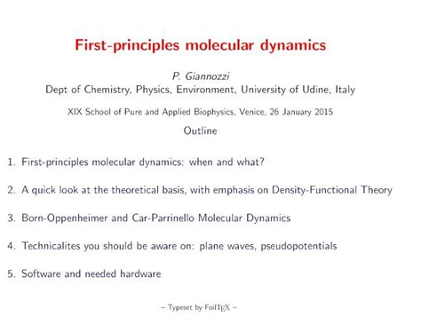 Pdf First Principles Molecular Dynamics Uniudgiannozzslides