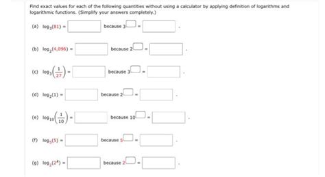 Solved Find Exact Values For Each Of The Following