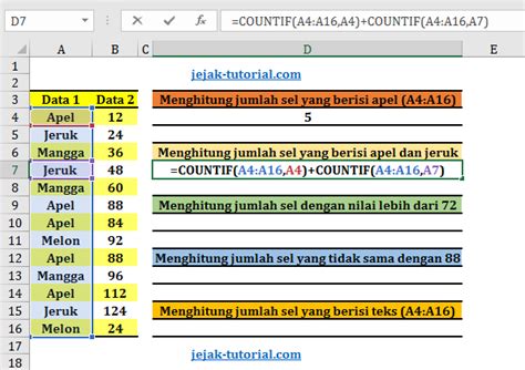 Belajar Excel Belajar Fungsi Countif Jejak Tutorial