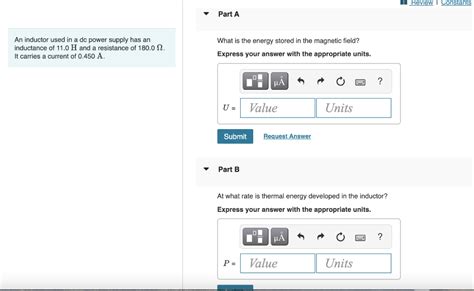 Solved Review Constants Part A An Inductor Used In A Dc Chegg