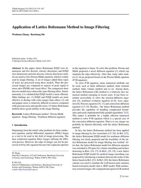 Pdf Application Of Lattice Boltzmann Method To Image Filtering