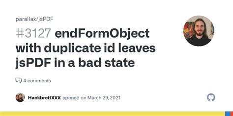 Endformobject With Duplicate Id Leaves Jspdf In A Bad State · Issue