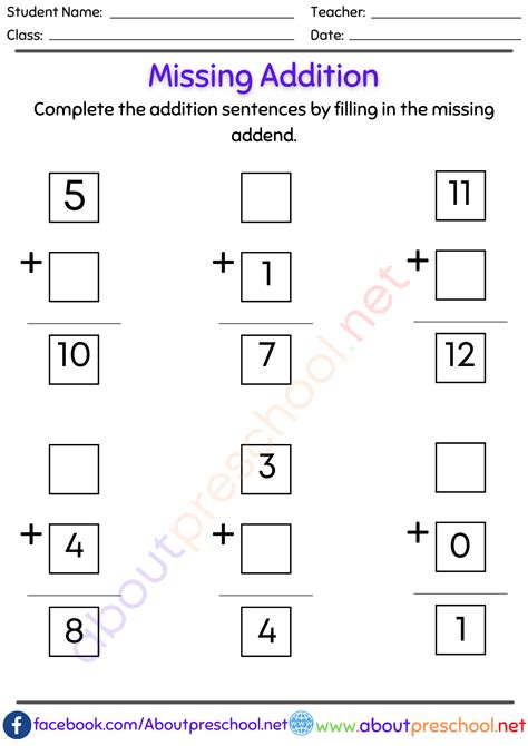 missing number addition worksheets pdf 1 about preschool