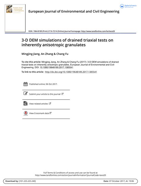 Pdf 3 D Dem Simulations Of Drained Triaxial Tests On Inherently