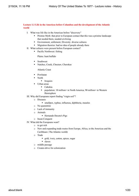 solution history of the united states to 1877 lecture notes history