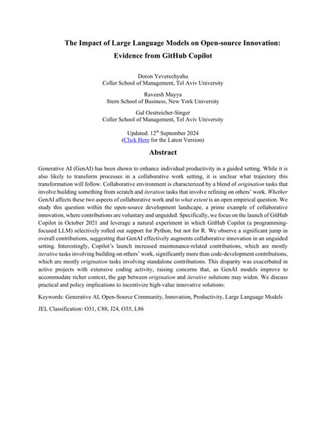 Pdf The Impact Of Large Language Models On Open Source Innovation Evidence From Github Copilot