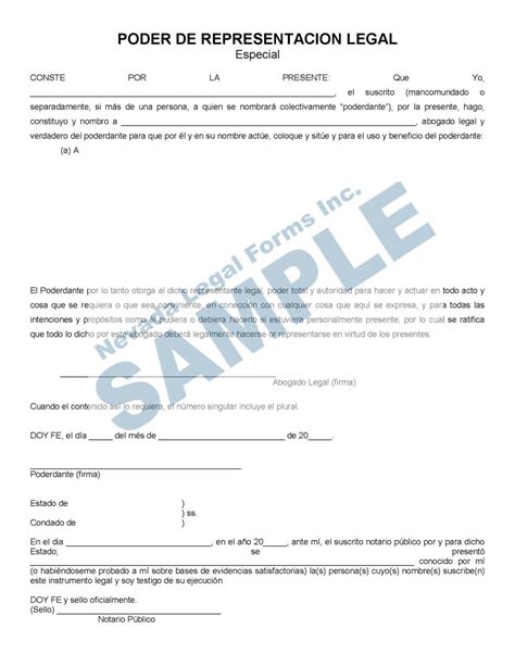 Poder De Representacion Legal Especial Nevada Legal Forms And Services