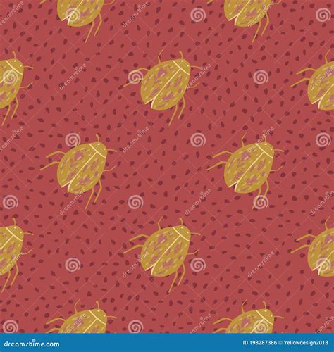Seamless Pattern With Stylized Hand Drawn Bugs Silhouettes Ocher