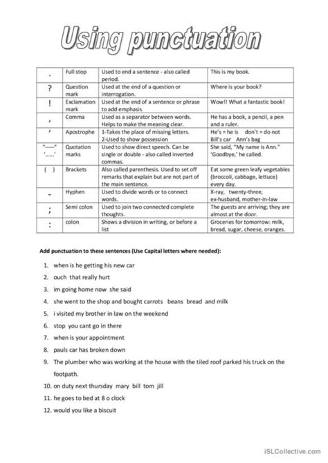 100 Punctuation English Esl Worksheets Pdf And Doc