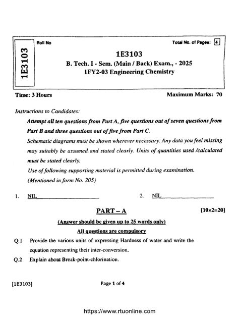 Btech 1 Sem Engineering Chemistry 1e3103 2025 Pdf