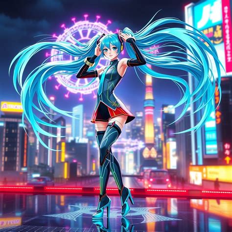 Realistic Image A Highly Detailed 3d Hologram Of Hatsune Miku