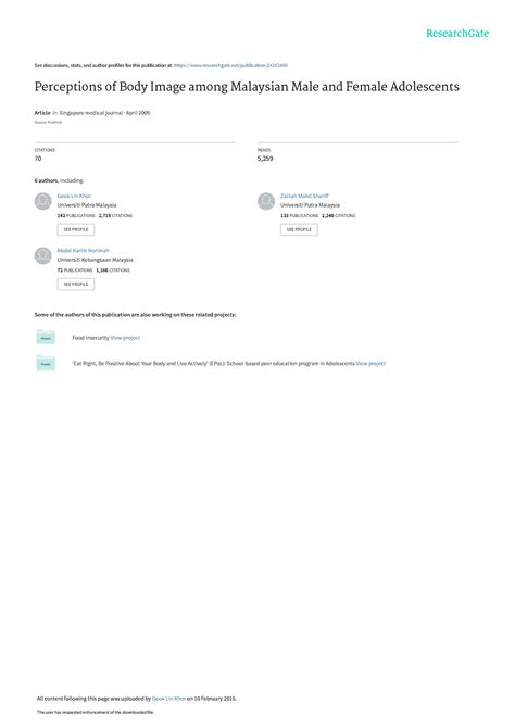 Perceptions Of Body Image Among Malaysian Male And Female Adolescents Research Methodology