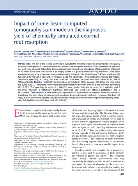 Pdf Effect Of Cbct Scan Mode On The Detection Of External Root Resorption
