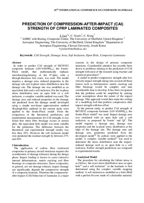 Pdf Prediction Of Compression After Impact Cai Strength Of Cfrp