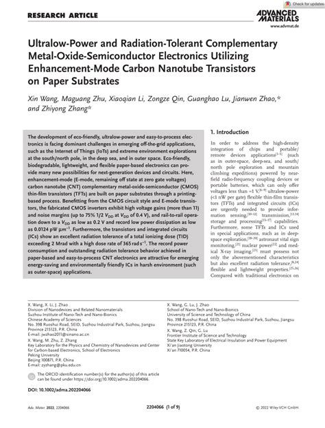 Pdf Ultralow‐power And Radiation‐tolerant Complementary Metal‐oxide‐semiconductor Electronics