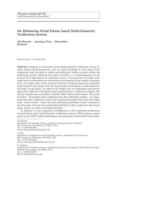 Pdf On Enhancing Serial Fusion Based Multi Biometric Verification System