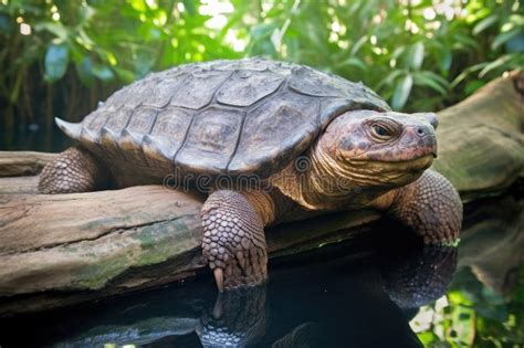 Snapping Turtle Basking In The Sun On A Leafy Log Stock Illustration Illustration Of Snapping