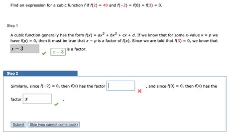 solved find an expression for a cubic function f if f 2