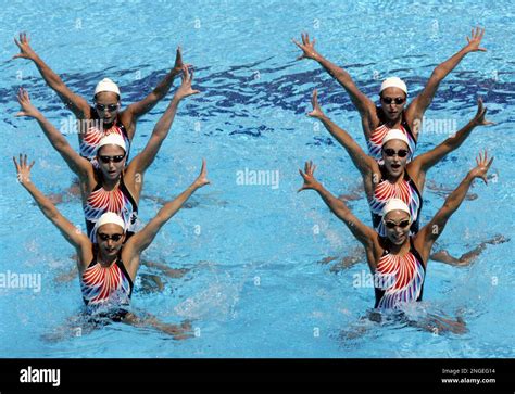 The Japanese Synchronized Swimming Team Practice At The Olympic Aquatic