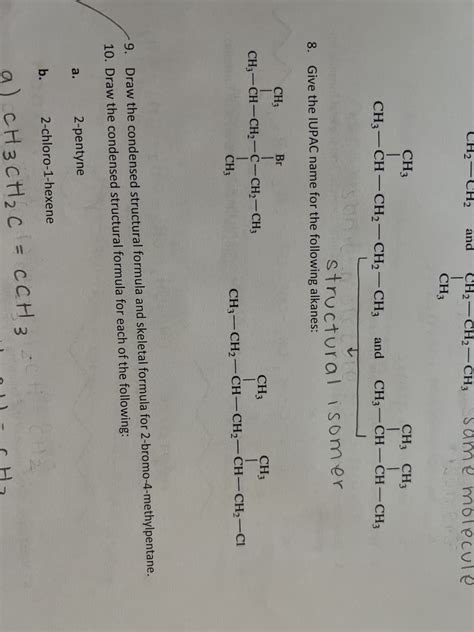 Answered: CH3-CH-CH₂-CH₂-CH3 and sanit 8. Give… | bartleby