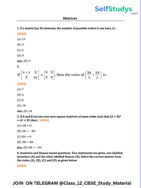 Matrices 12 Pyq Pdf