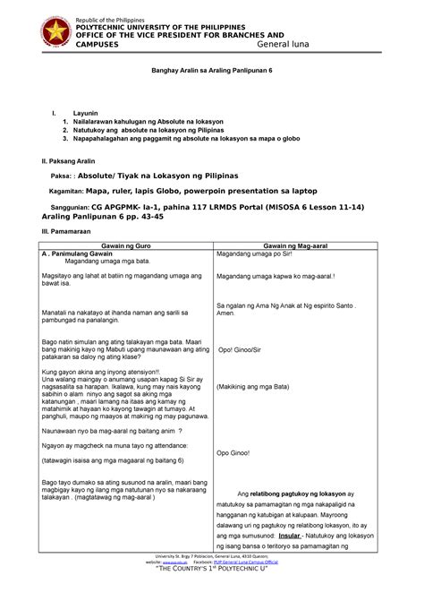 Ap6lp This Document Is A Practice Output Banghay Aralin Sa Araling
