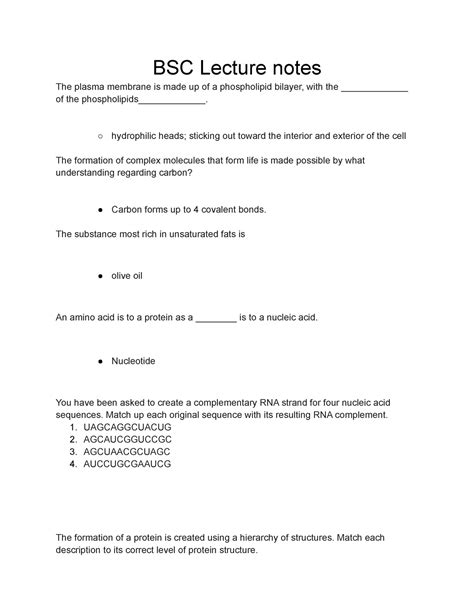 Quiz 3 Notes Lecture Bsc Lecture Notes The Plasma Membrane Is Made Up